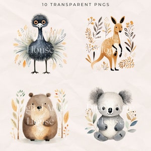 Watercolor Australian Animals Clipart: Baby Nursery Decor (digital ...