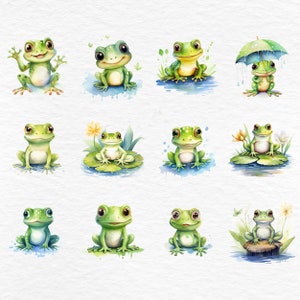 Cute Watercolor Frogs Clipart - Frogs Graphics, Funny Toad, Cute Frog ...