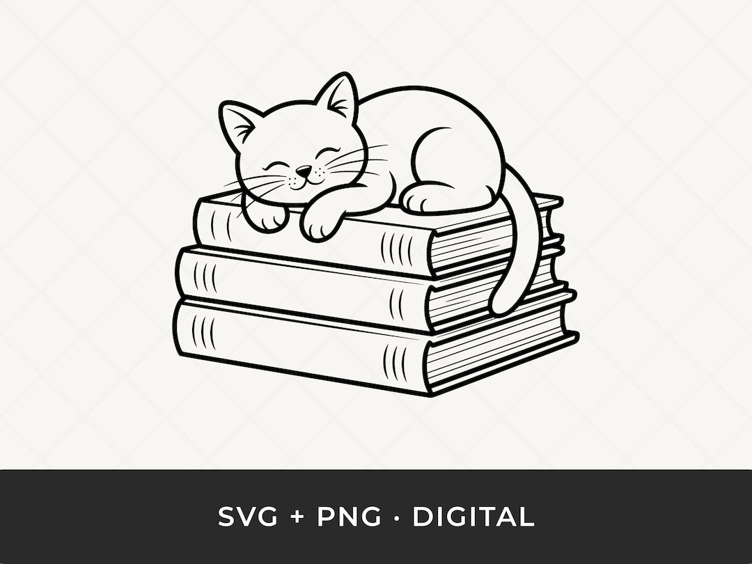 Cat Reading Books SVG: Book Lover Pet Cut File for Cricut - Etsy
