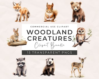 75 Woodland Animals Clipart BUNDLE, Watercolor, Commercial Use ...