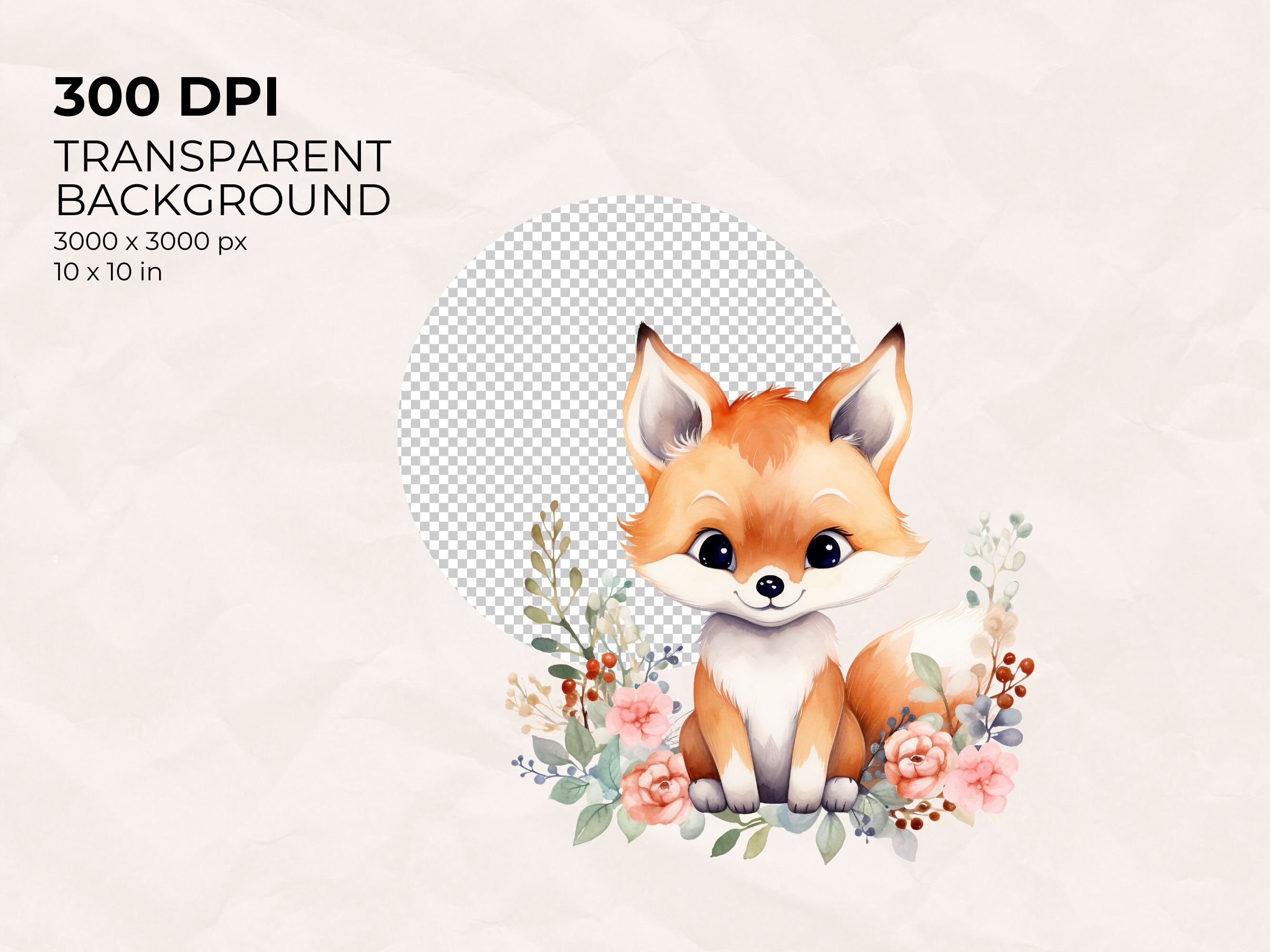 Watercolor Floral Fox Clipart Adorable Fox PNG Floral Fox Graphics Baby ...