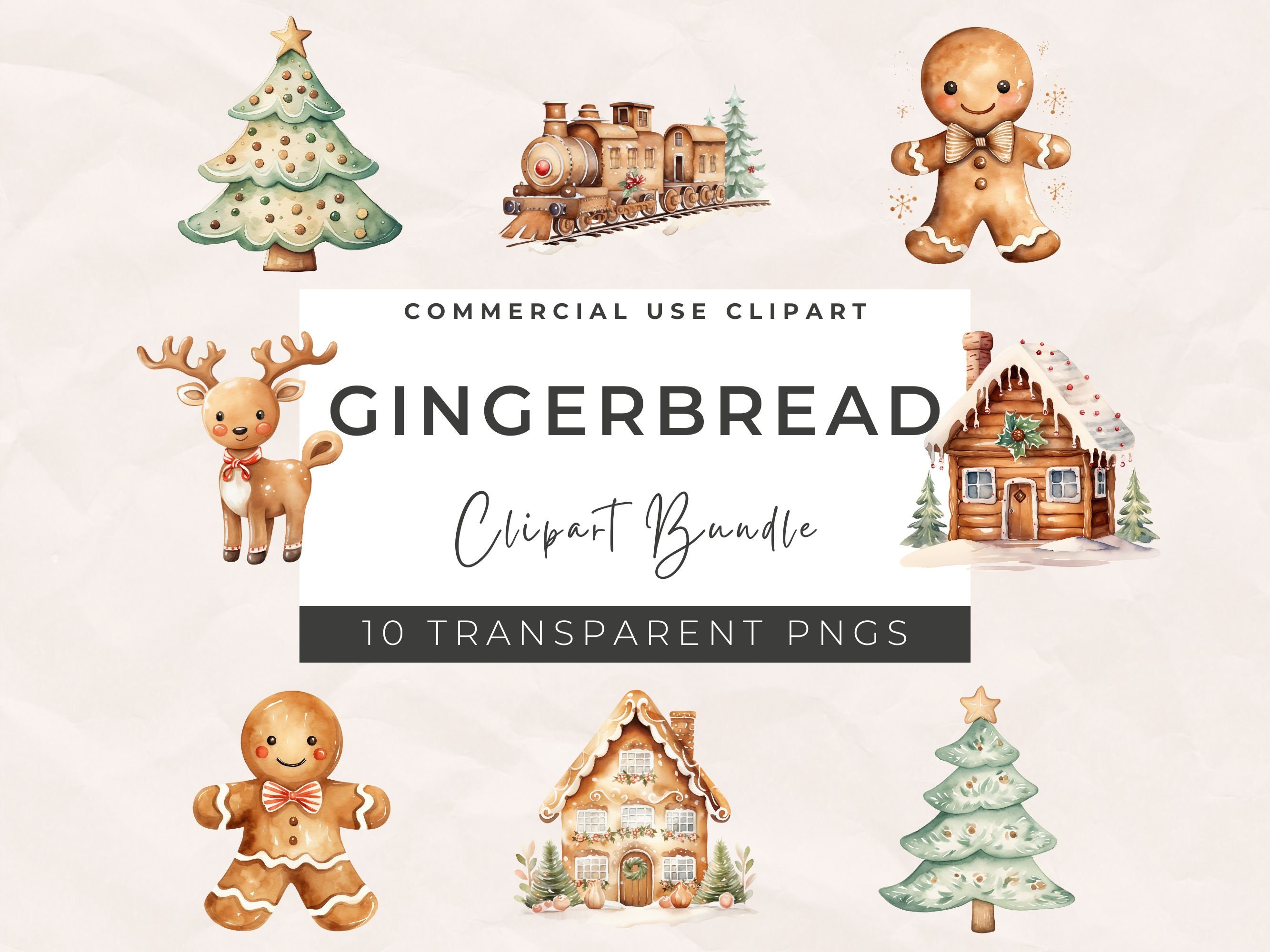 Cute Christmas Gingerbread Clipart, Christmas Clipart, Watercolor ...