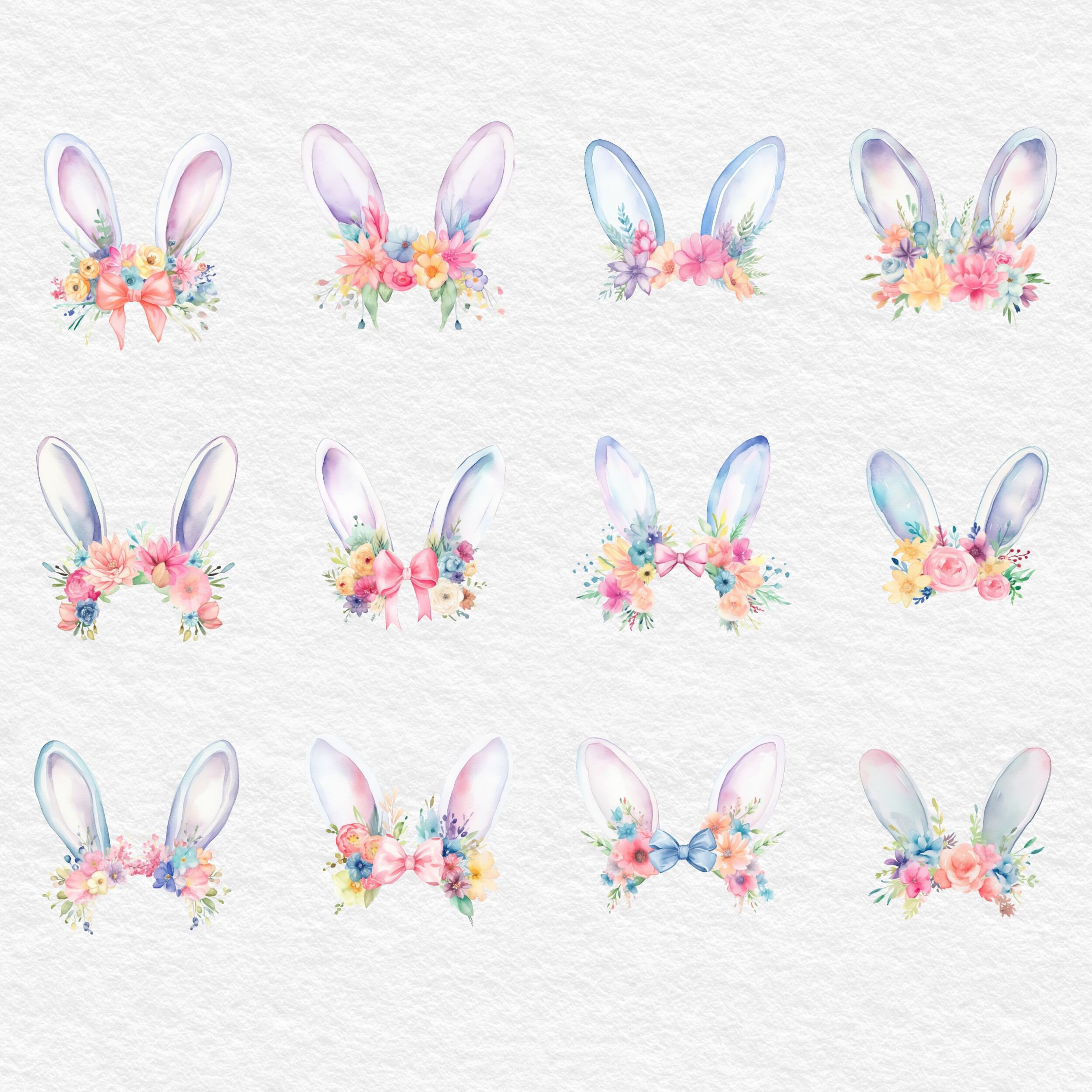 Watercolor Bunny Ears Clipart: Easter Floral Set (digital Download) - Etsy