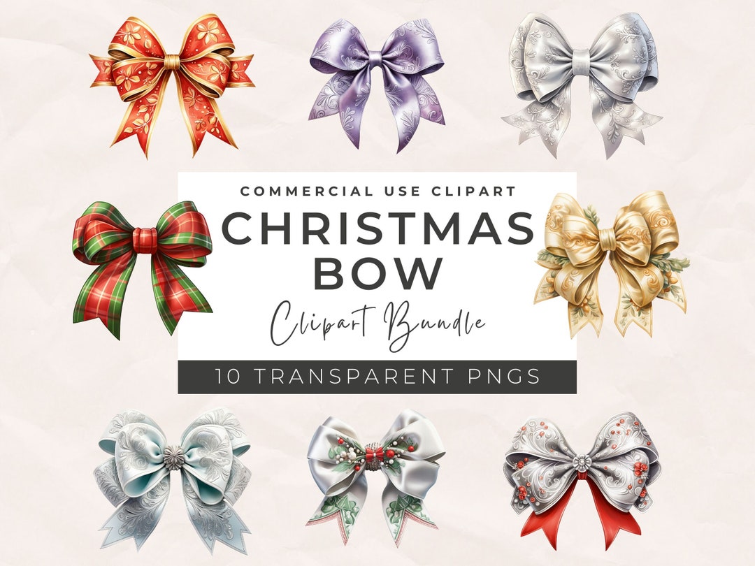Watercolor Christmas Bow Clipart - 10 High Quality PNG Files, Red ...