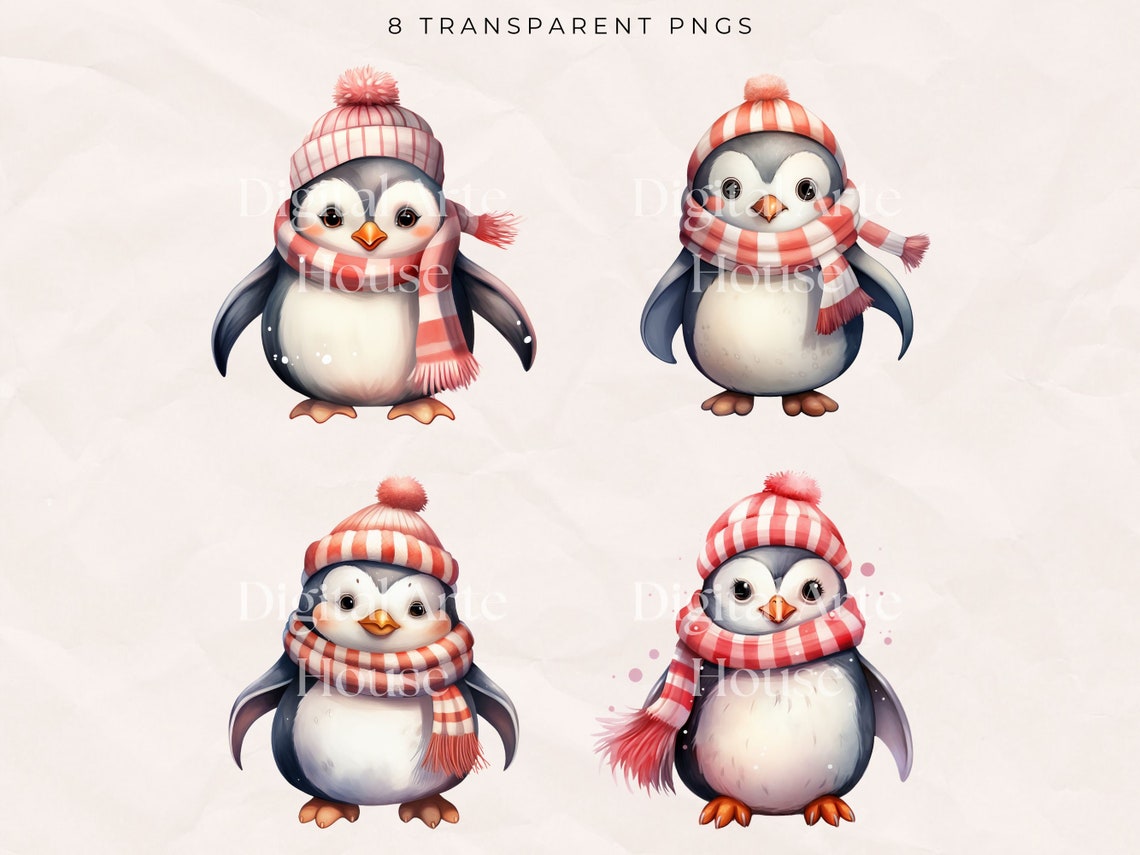 Christmas Penguin Clipart Bundle – Winter Holiday PNG Graphics (digital ...