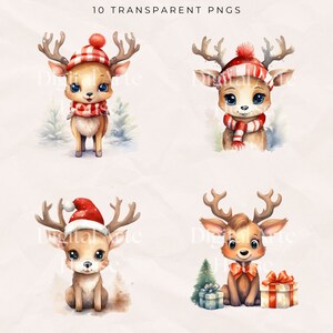 Watercolor Reindeer Clipart - Cute Reindeer PNG Santa's Reindeer ...
