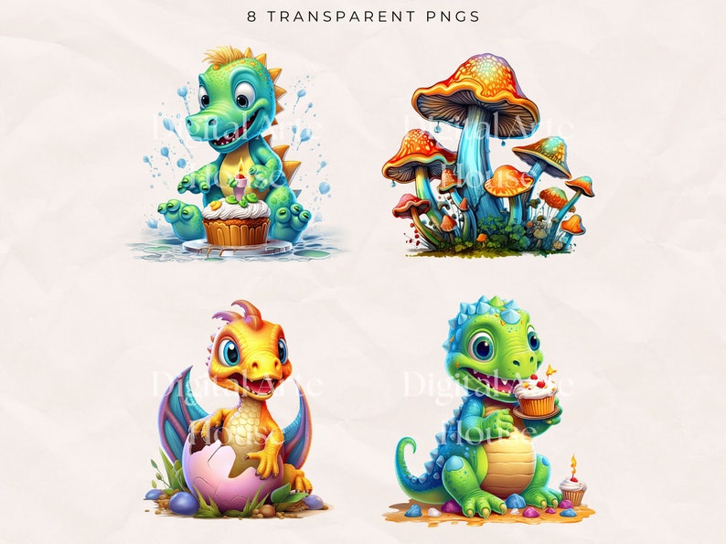 Watercolor Dinosaur Birthday Party Clipart Bundle, Commercial Use ...