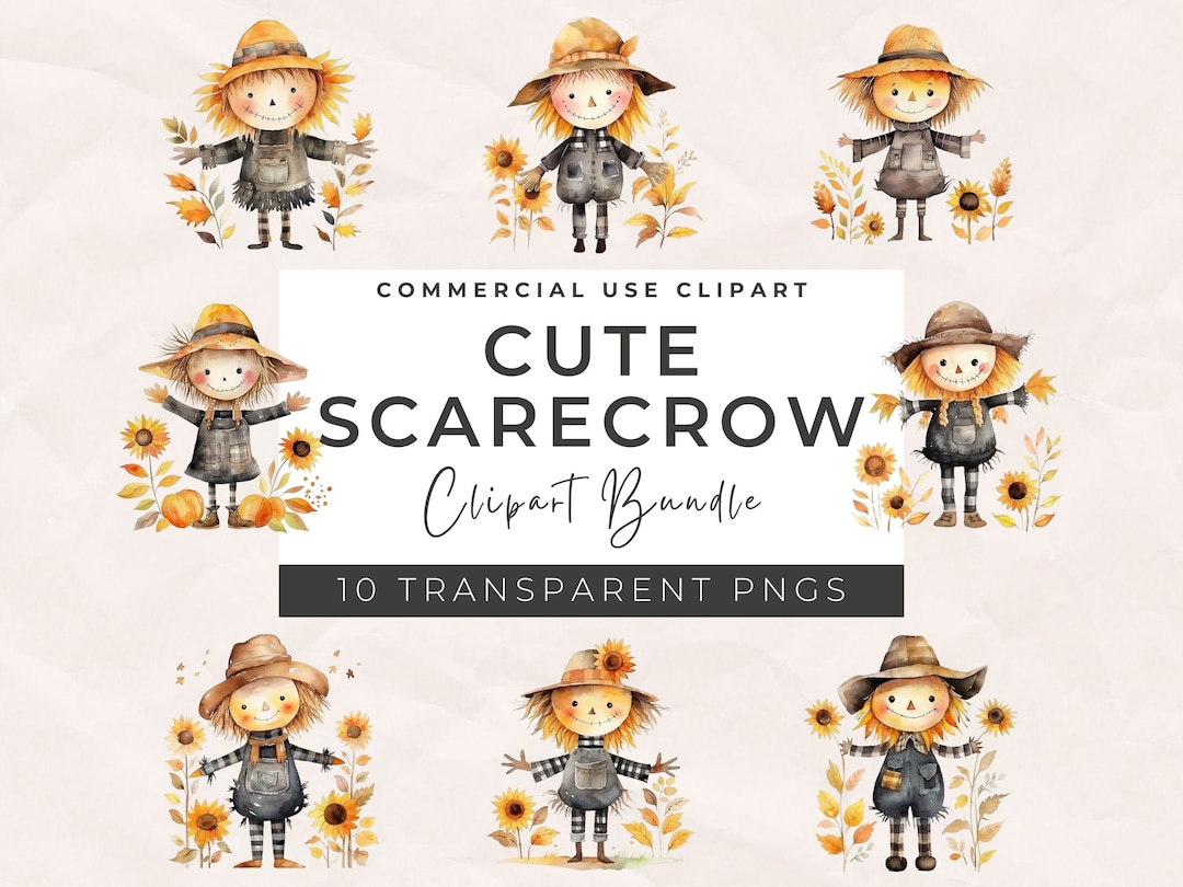 Watercolor Scarecrow Clipart Bundle: Fall Thanksgiving PNG JPG (digital ...