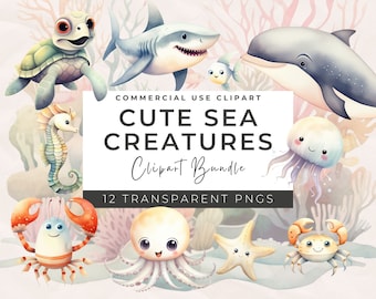Under the Sea Clipart Watercolor Bundle, Ocean Animals, Sea Animals PNG ...