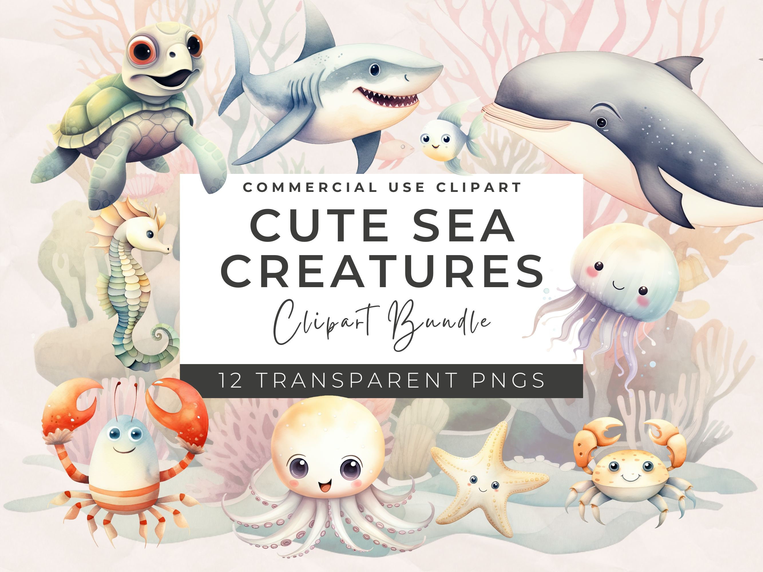 Watercolor Under the Sea Clipart Bundle Ocean Animals, Sea Animals PNG ...