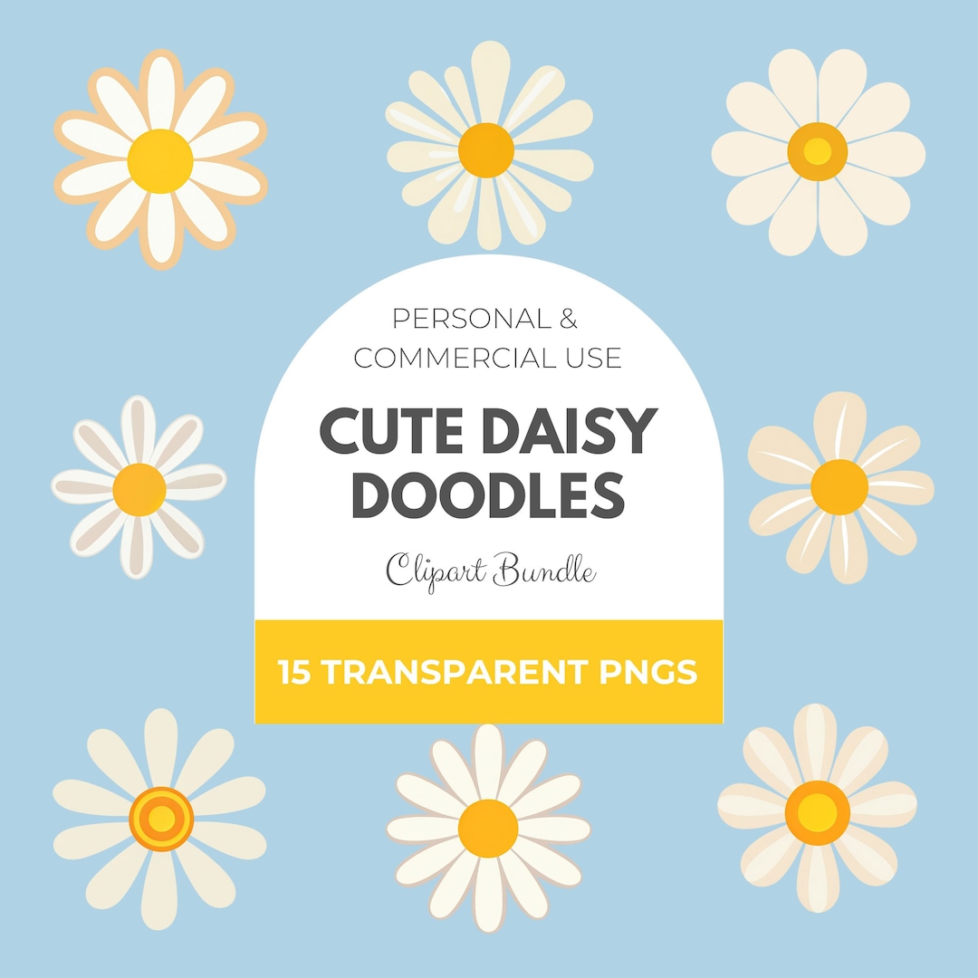 Cute Daisy Doodles Clipart, Wildflower Clipart, Groovy Clipart, Floral ...