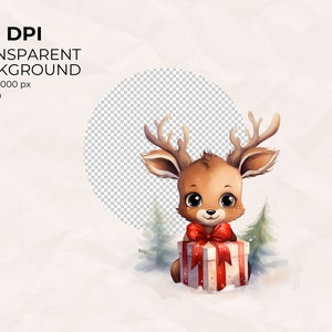 Watercolor Reindeer Clipart - Cute Reindeer PNG Santa's Reindeer ...
