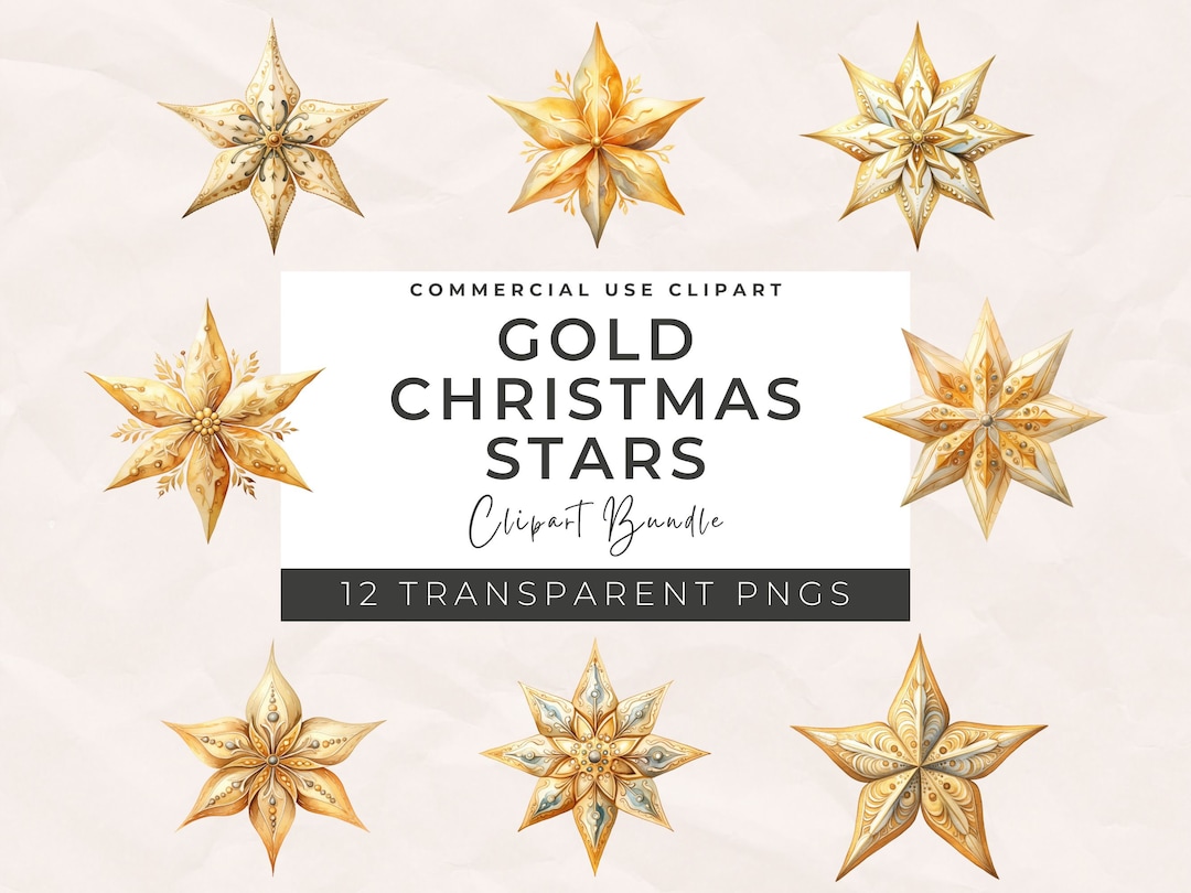 Watercolor Gold Christmas Star Clipart - Cute Christmas Gold Star ...