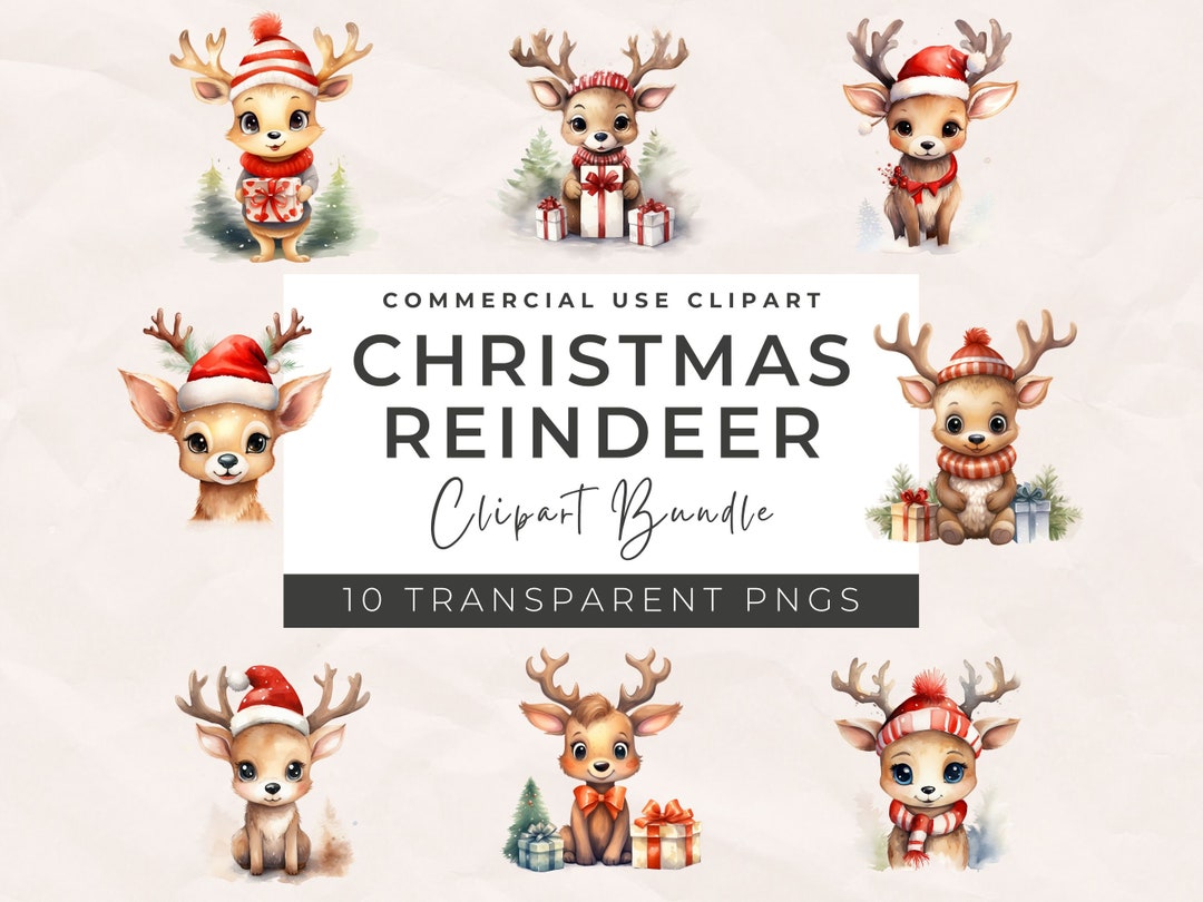 Watercolor Reindeer Clipart - Cute Reindeer PNG Santa's Reindeer ...