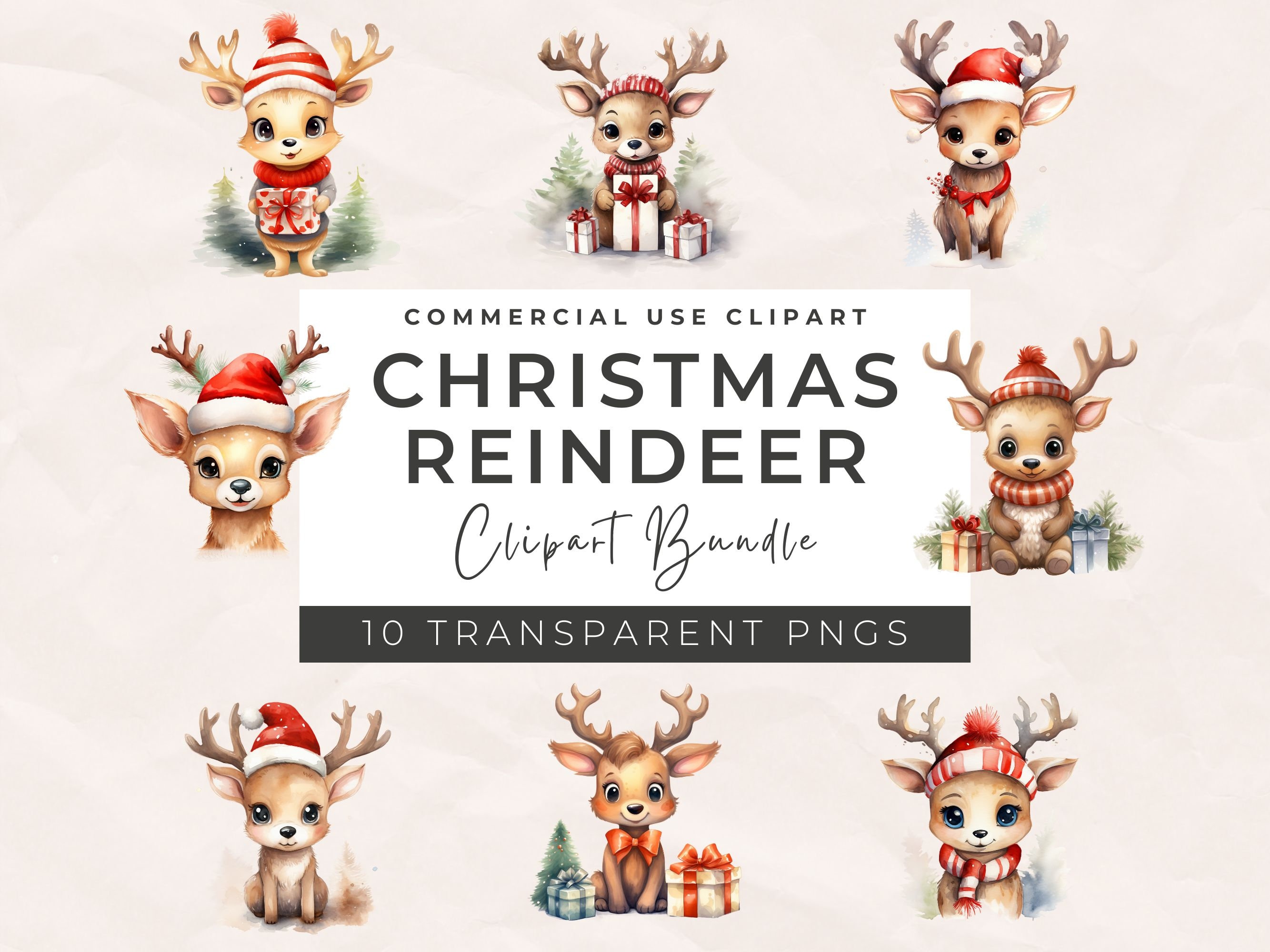 Watercolor Reindeer Clipart Cute Reindeer PNG Santa's Reindeer Clipart ...