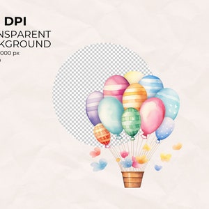Watercolor Easter Hot Air Balloon Clipart: Spring PNG Bundle ...