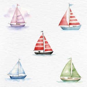 Watercolor Sailboats Clipart: Nautical PNG Graphics (digital Download ...