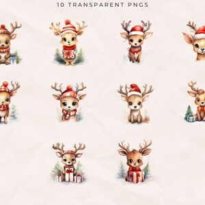 Watercolor Reindeer Clipart - Cute Reindeer PNG Santa's Reindeer ...
