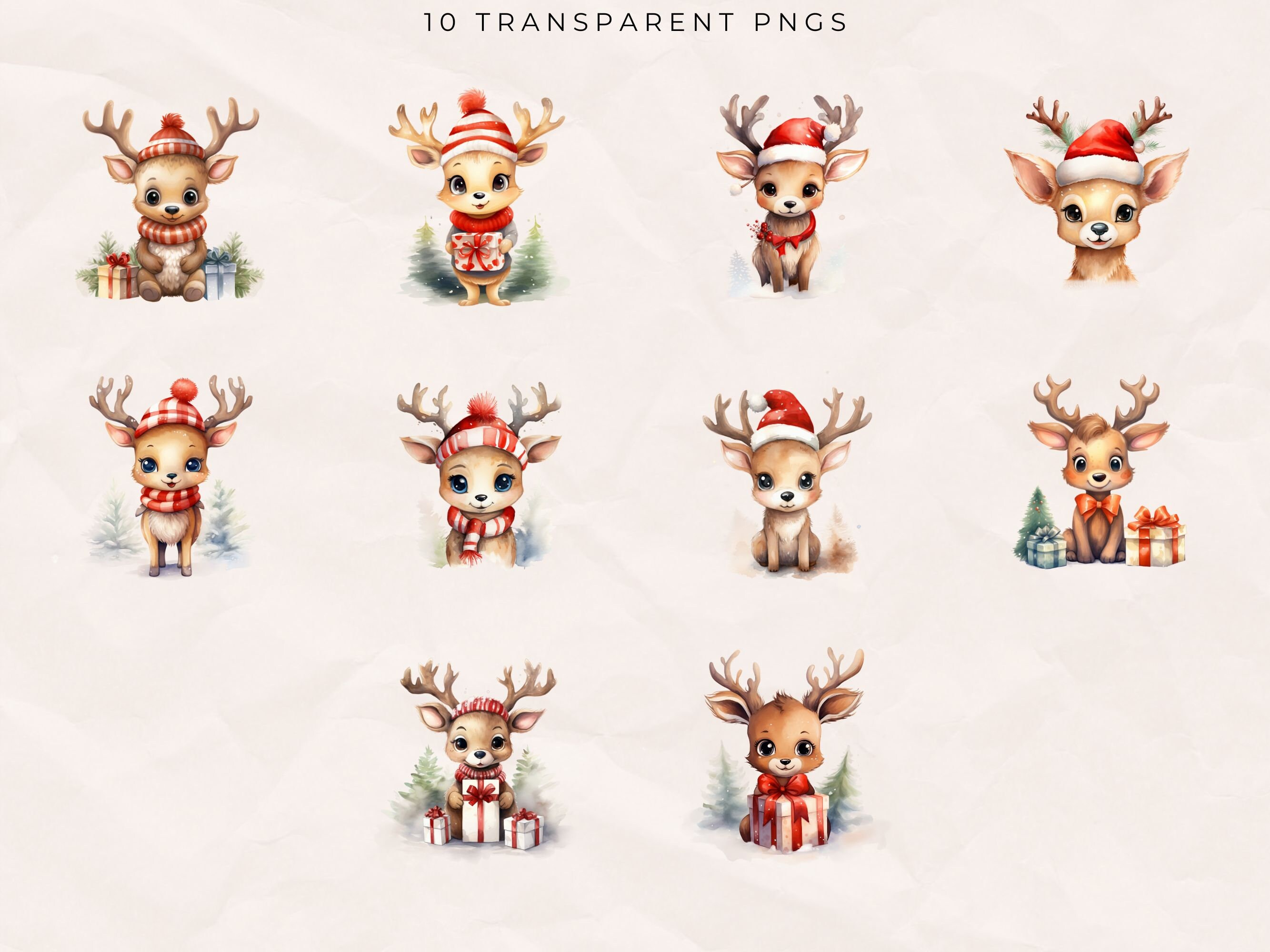 Watercolor Reindeer Clipart Cute Reindeer PNG Santa's Reindeer Clipart ...