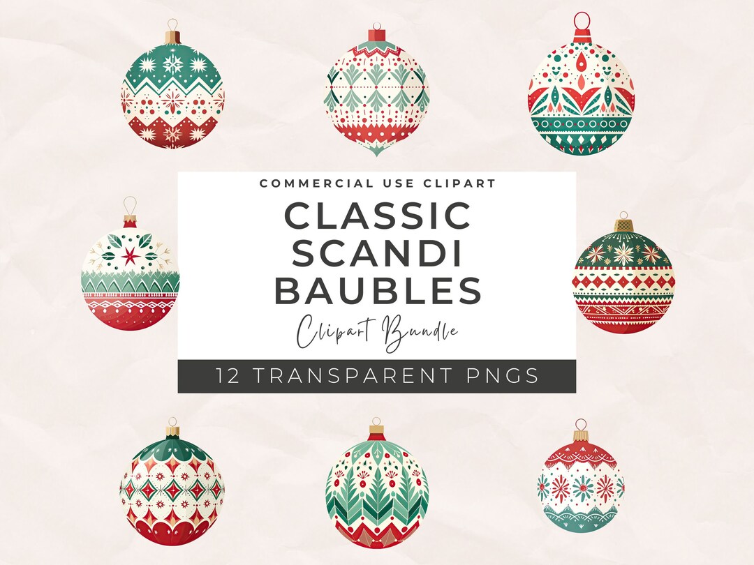 Scandinavian Christmas Baubles Clipart: Watercolor Winter Art (PNG) - Etsy