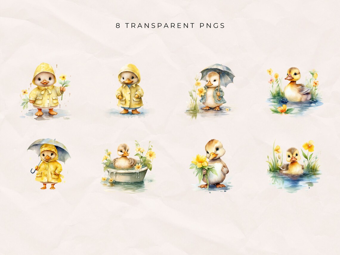Watercolor Duckling Clipart Bundle Duckling PNG, Duckling Digital ...