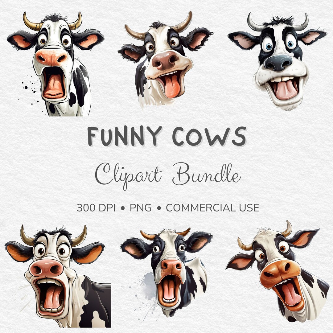 Funny Cow Clipart Bundle - Animated Cow Clipart, Cute Cow Clipart, Cow ...