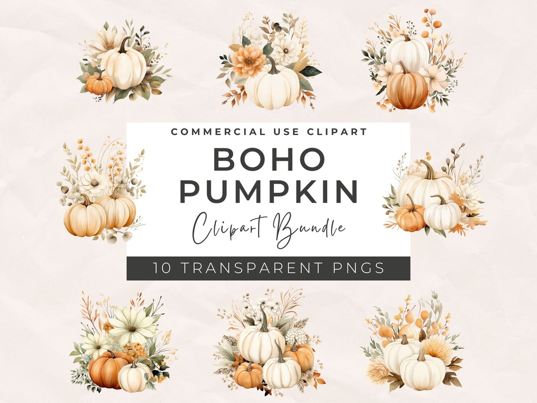 Watercolor Pumpkin Clipart: Boho Floral Fall Graphics (PNG) - Etsy