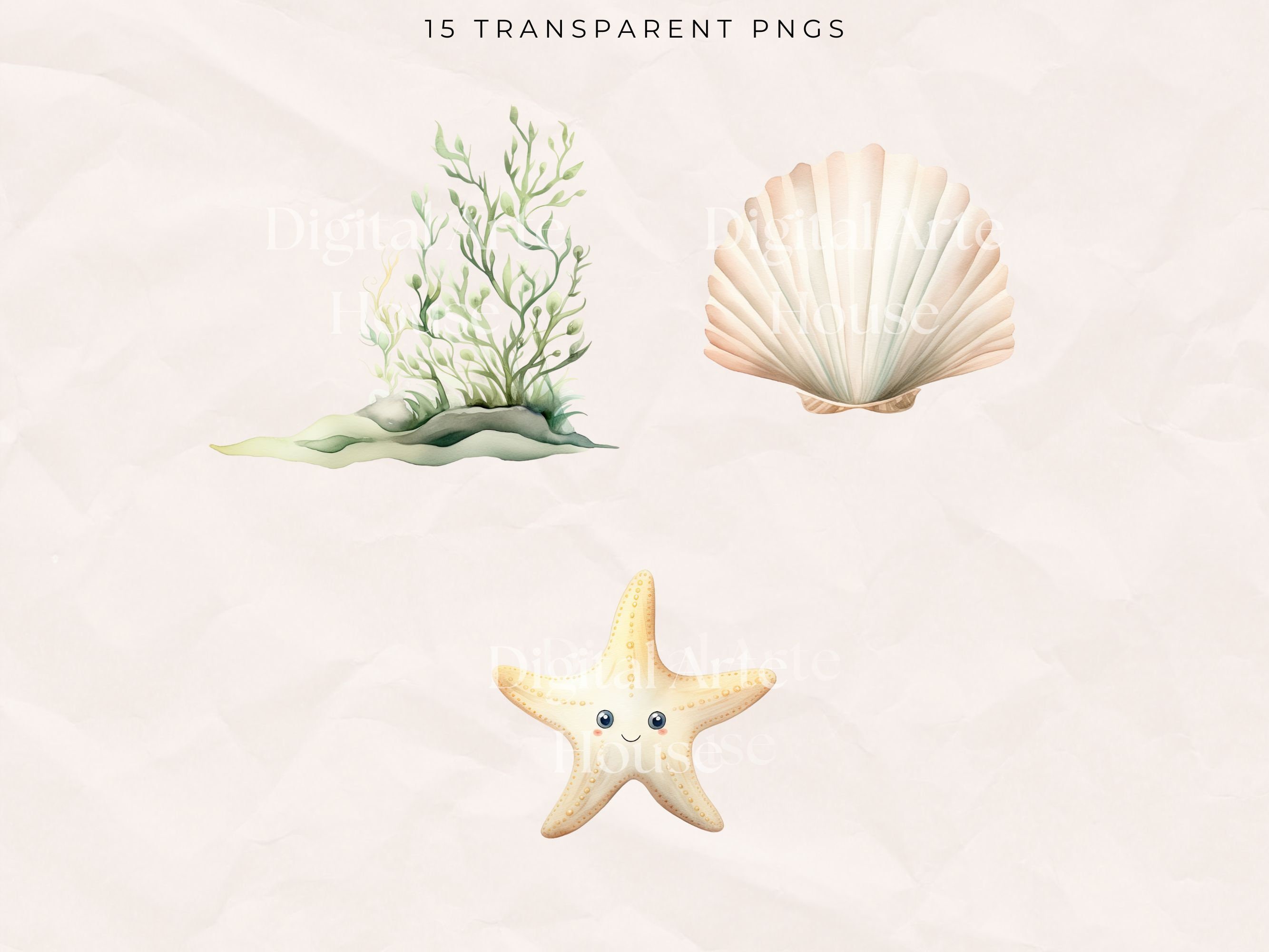 Watercolor Sea Animals Clipart Bundle: PNG Nursery Art (digital ...