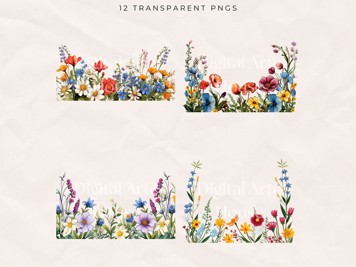 Wildflower Border Clipart: Floral PNG Bundle (transparent) - Etsy