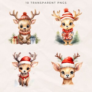 Watercolor Reindeer Clipart - Cute Reindeer PNG Santa's Reindeer ...