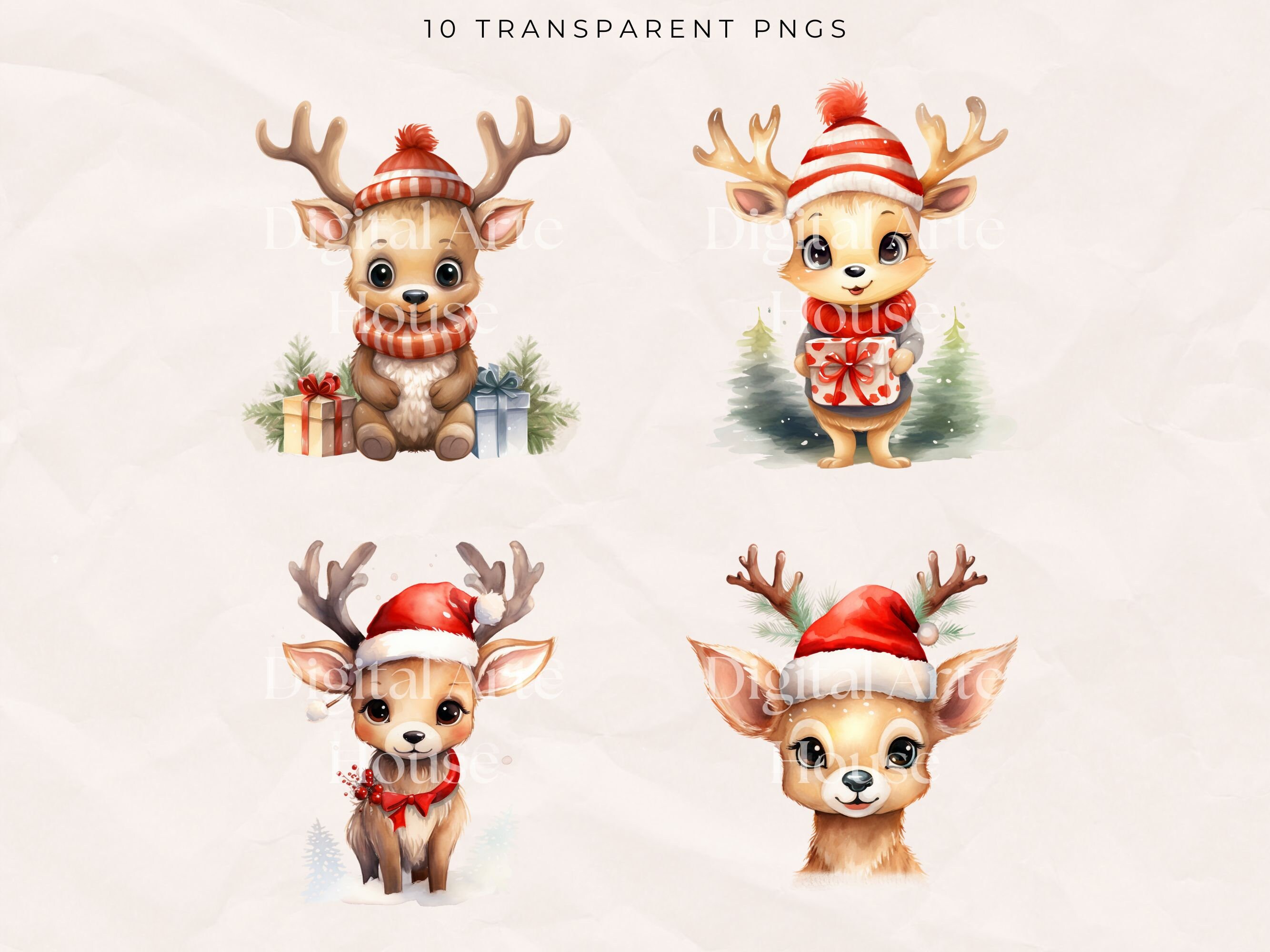 Watercolor Reindeer Clipart Cute Reindeer PNG Santa's Reindeer Clipart ...
