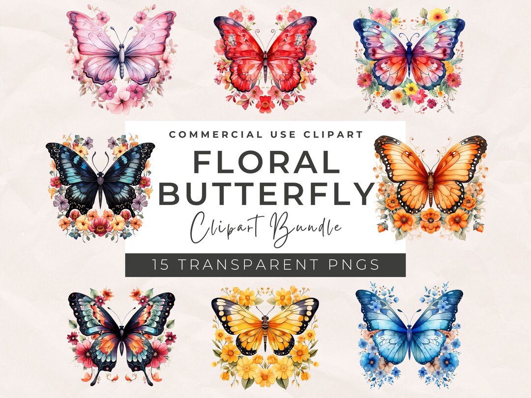 Watercolor Butterfly Clipart: Floral PNG Graphics for Commercial Use ...