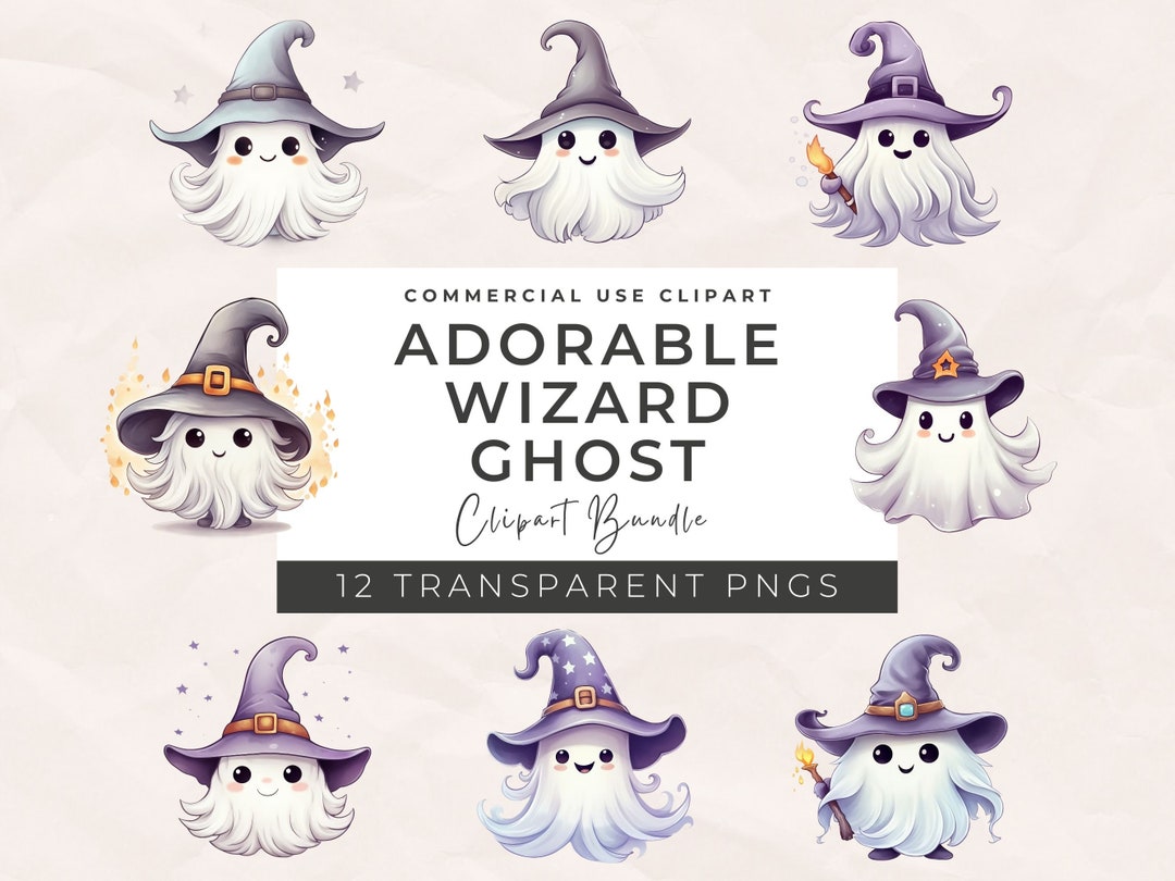 Watercolor Wizard Ghost Clipart: Spooky Halloween PNG Images (digital ...