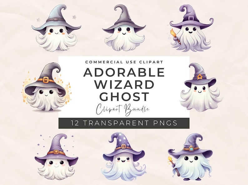 Watercolor Wizard Ghost Clipart: Spooky Halloween PNG Images (digital ...
