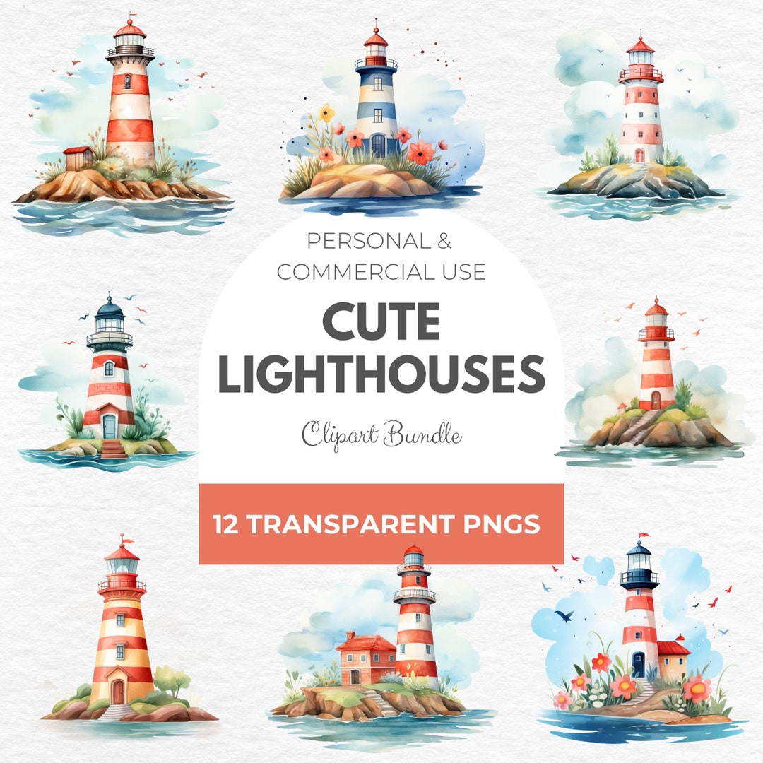 Watercolor Lighthouse Clipart Bundle: Seaside Ocean Graphics (PNG) - Etsy