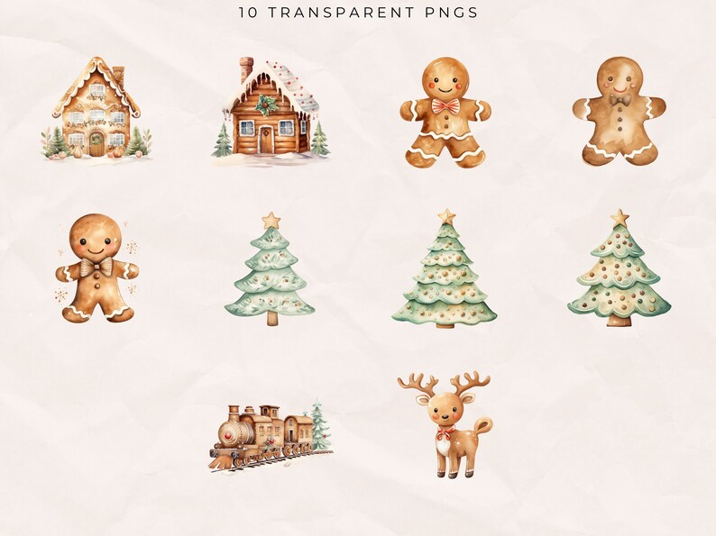 Cute Christmas Gingerbread Clipart, Christmas Clipart, Watercolor ...