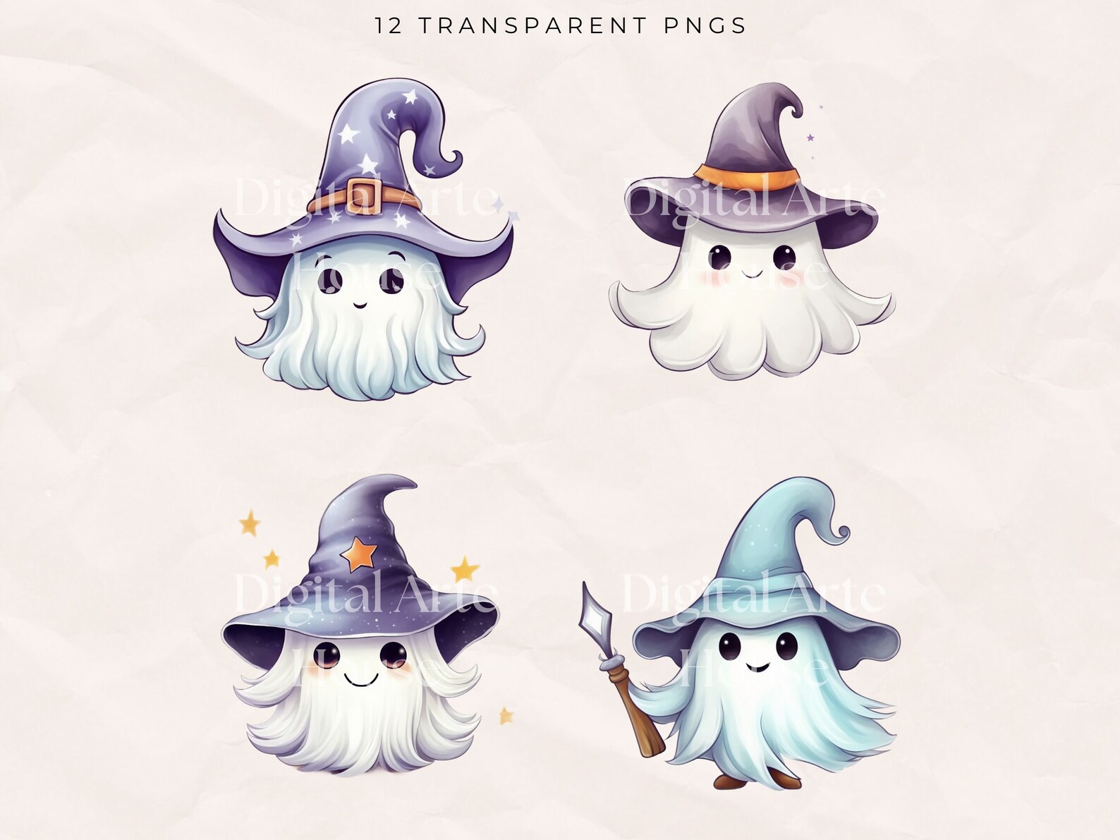 Watercolor Wizard Ghost Clipart: Spooky Halloween PNG Images (digital ...