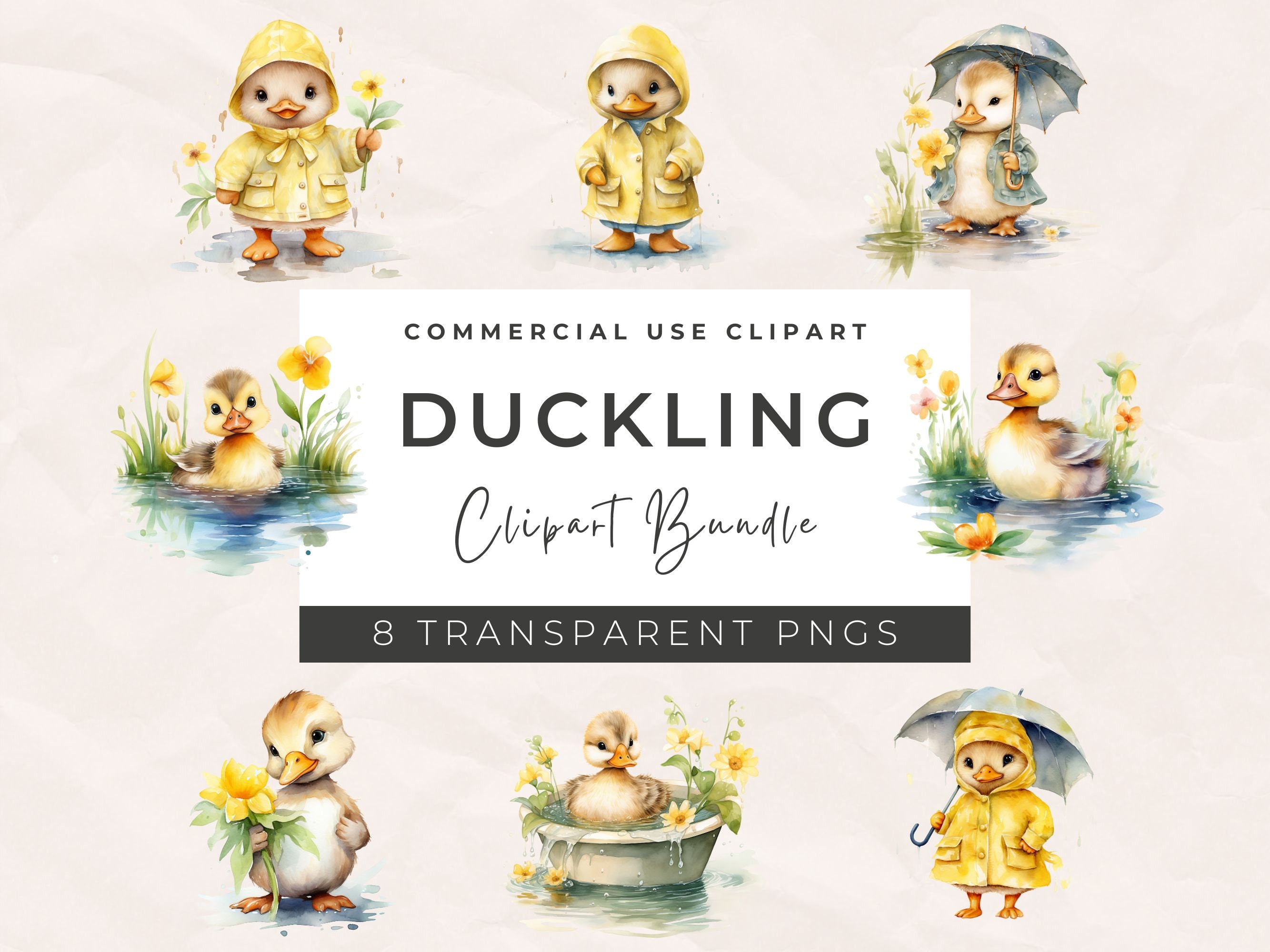 Watercolor Duckling Clipart Bundle Duckling PNG Duckling - Etsy