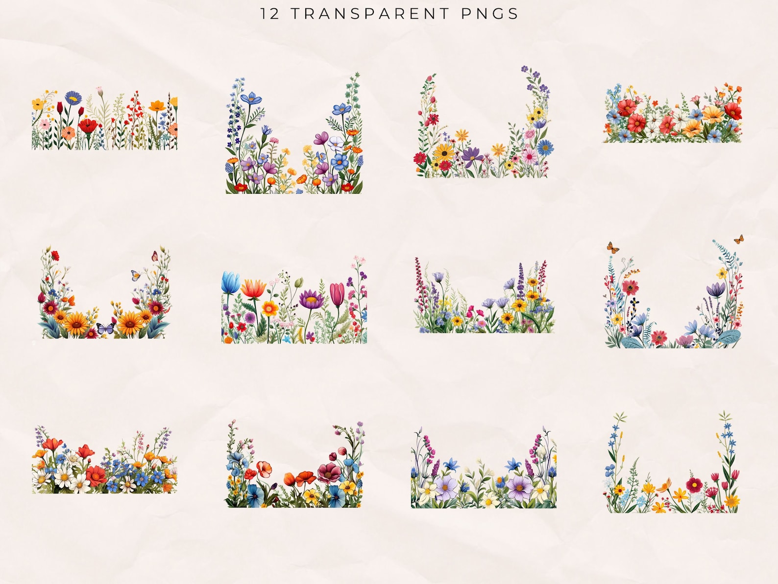 Wildflower Border Clipart Flower Border PNG - Etsy