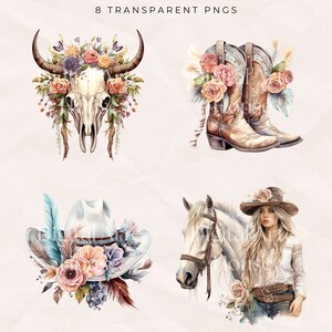 Watercolor Western Clip Art Bundle, Cowgirl Clip Art, Western PNG ...