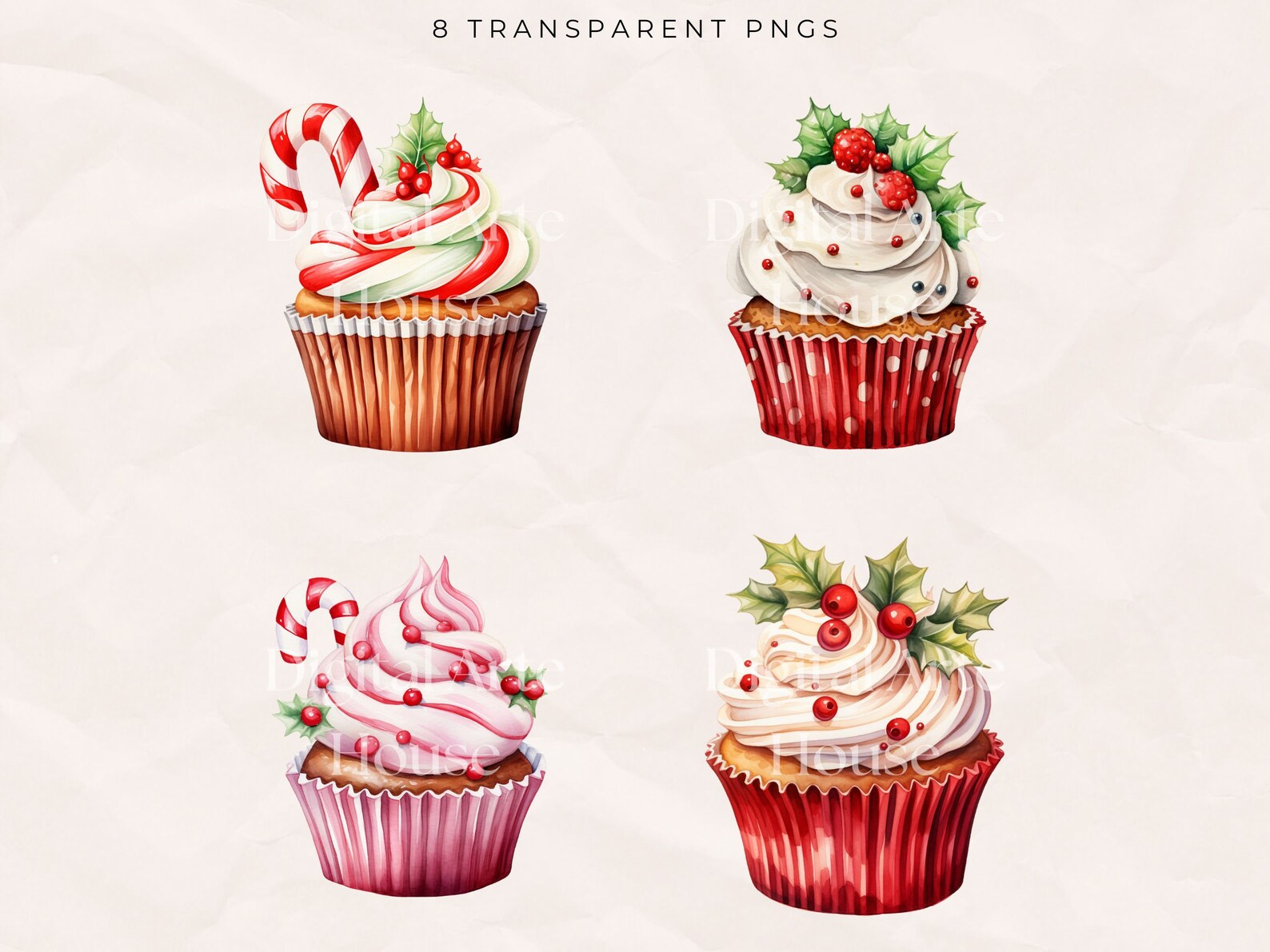 Watercolor Christmas Cupcake Clipart Bundle Cupcakes - Etsy