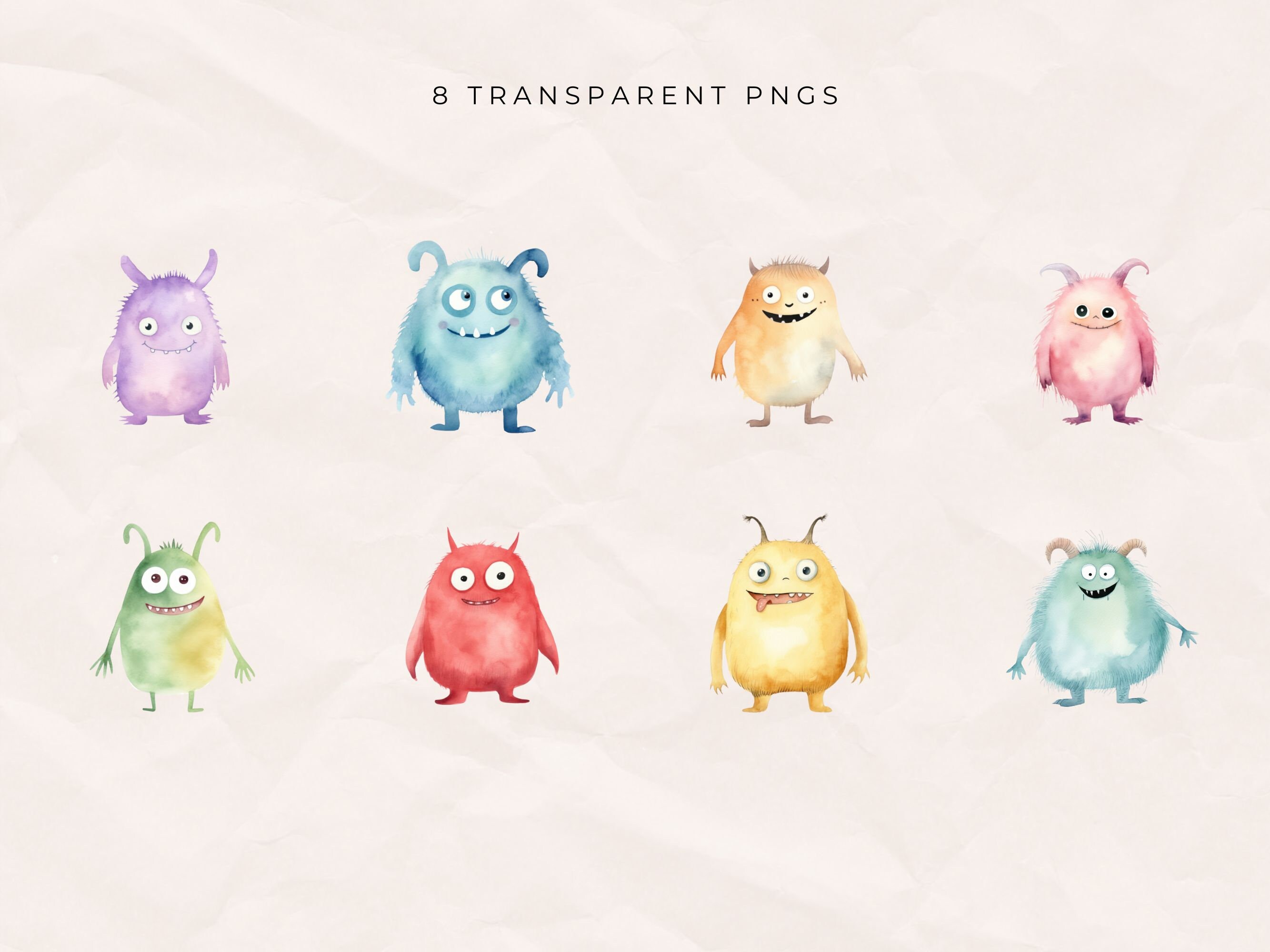 Watercolor Cute Monster Clipart Monster-png Cute Monsters - Etsy