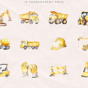 Watercolor Cute Construction Clipart Bundle, Digger, Excavator, Dump ...