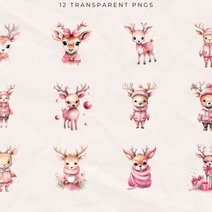 Christmas Cute Reindeer Clipart Bundle - Watercolor Deer, Pink ...