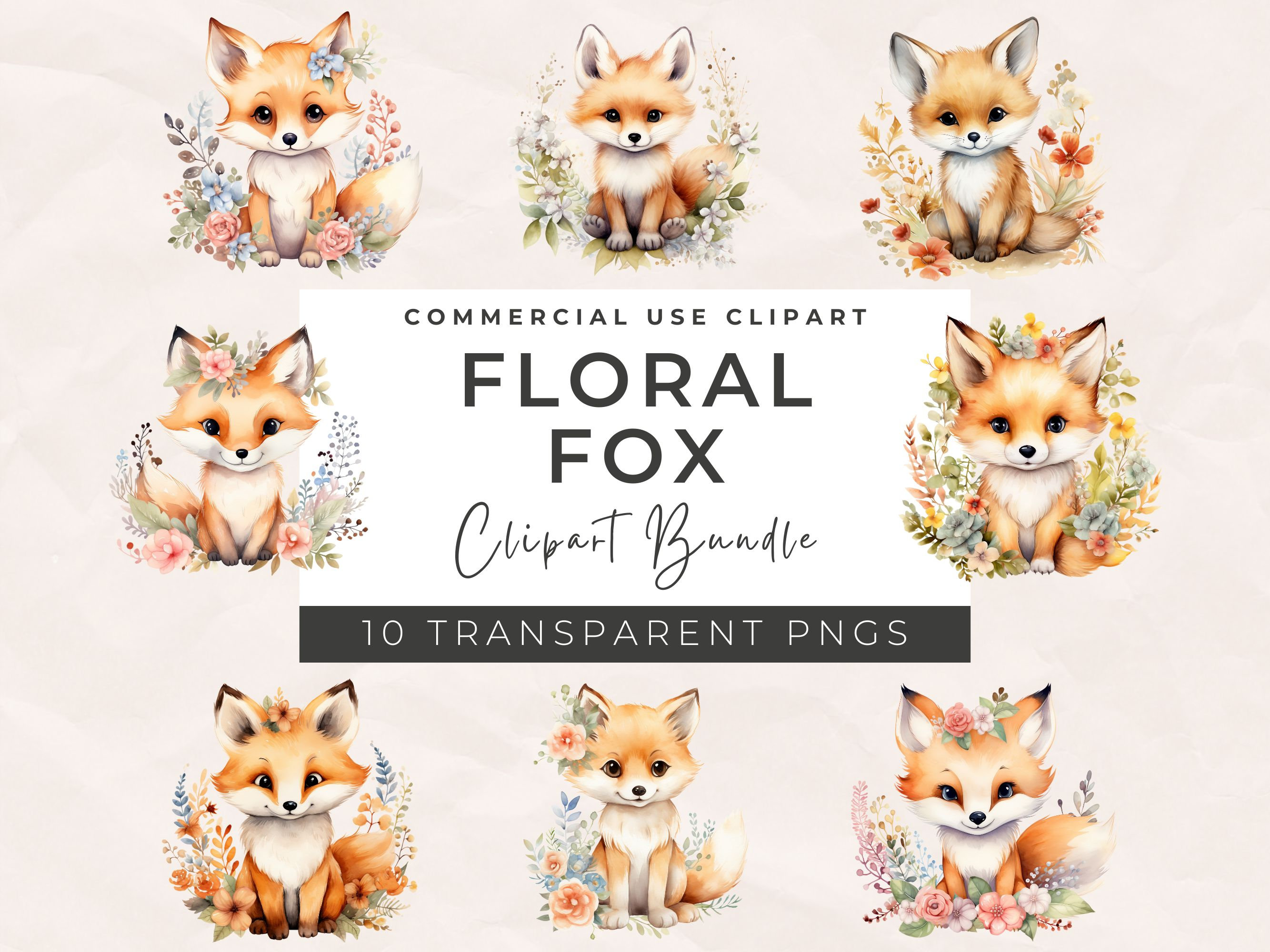 Watercolor Floral Fox Clipart Adorable Fox PNG Floral Fox Graphics Baby ...