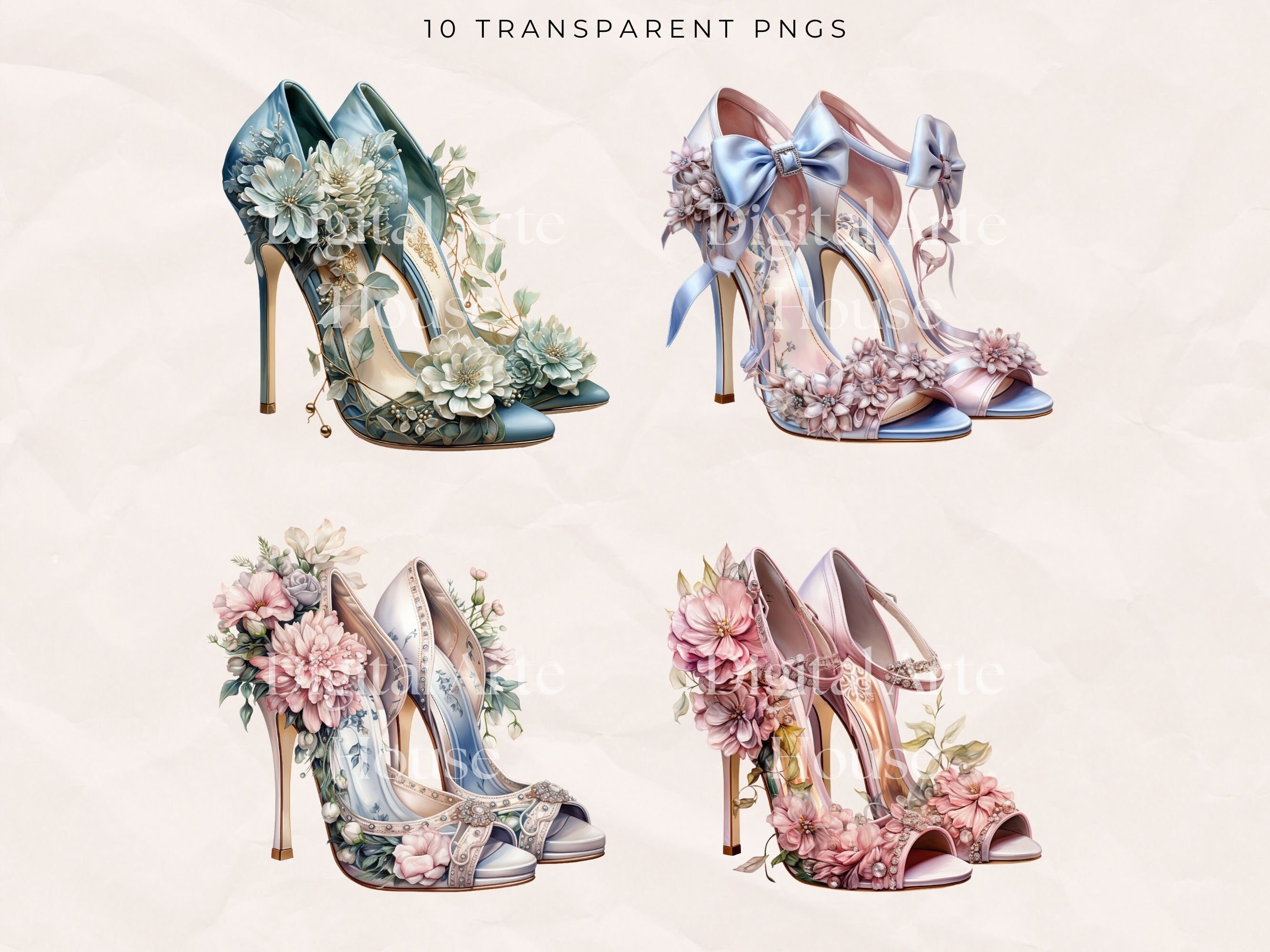 Watercolor Floral Prom Shoes Clipart: High Heels PNG (digital Download ...