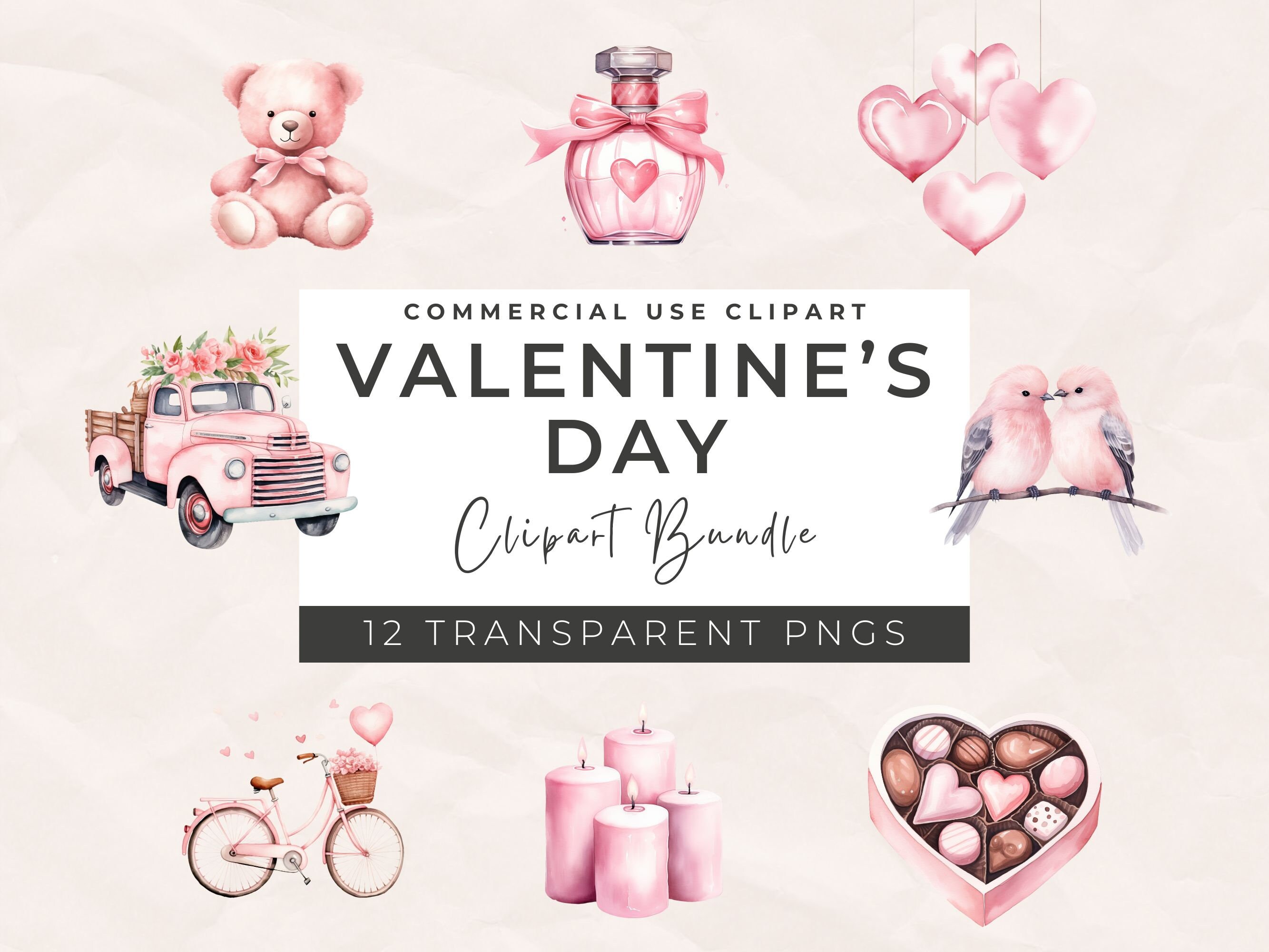 Watercolor Valentine's Day Clipart Bundle: Baby Animals, Hearts (PNG ...