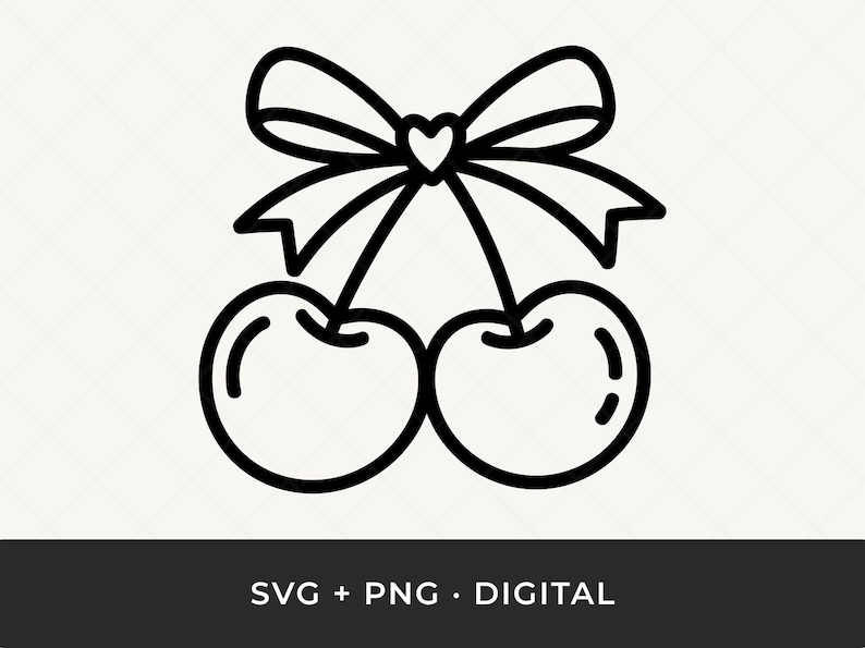 Cherry Heart Bow SVG: Cartoon Fruit Cut File for Cricut and Silhouette ...