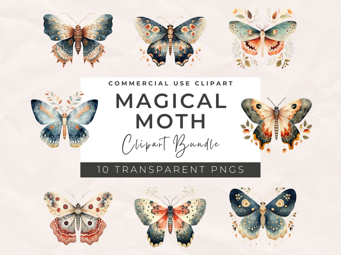 Watercolor Magical Moths Clipart Moths Fantasy Style - Etsy