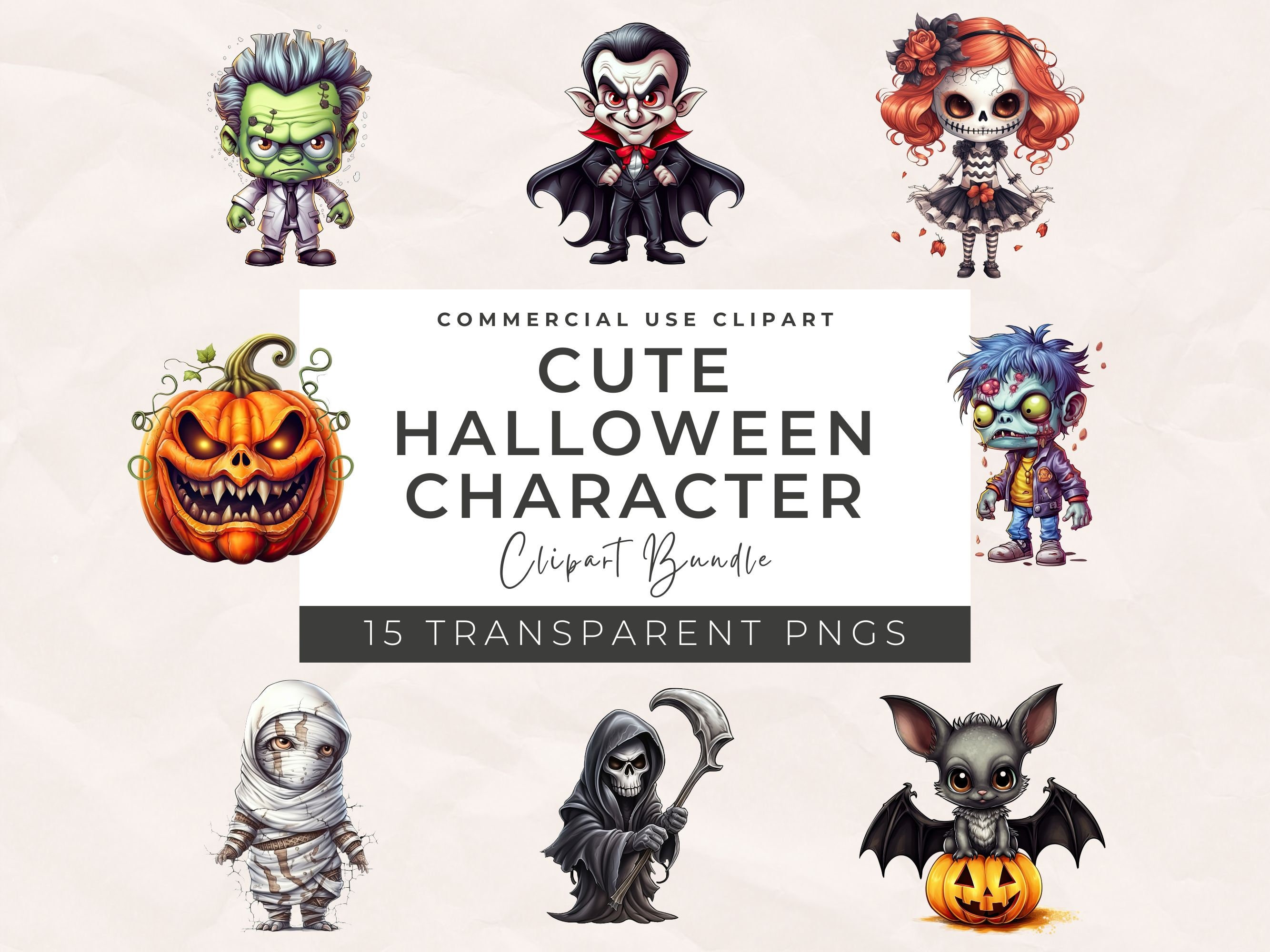 Cute Halloween Characters Clipart Halloween Art for Crafts - Etsy